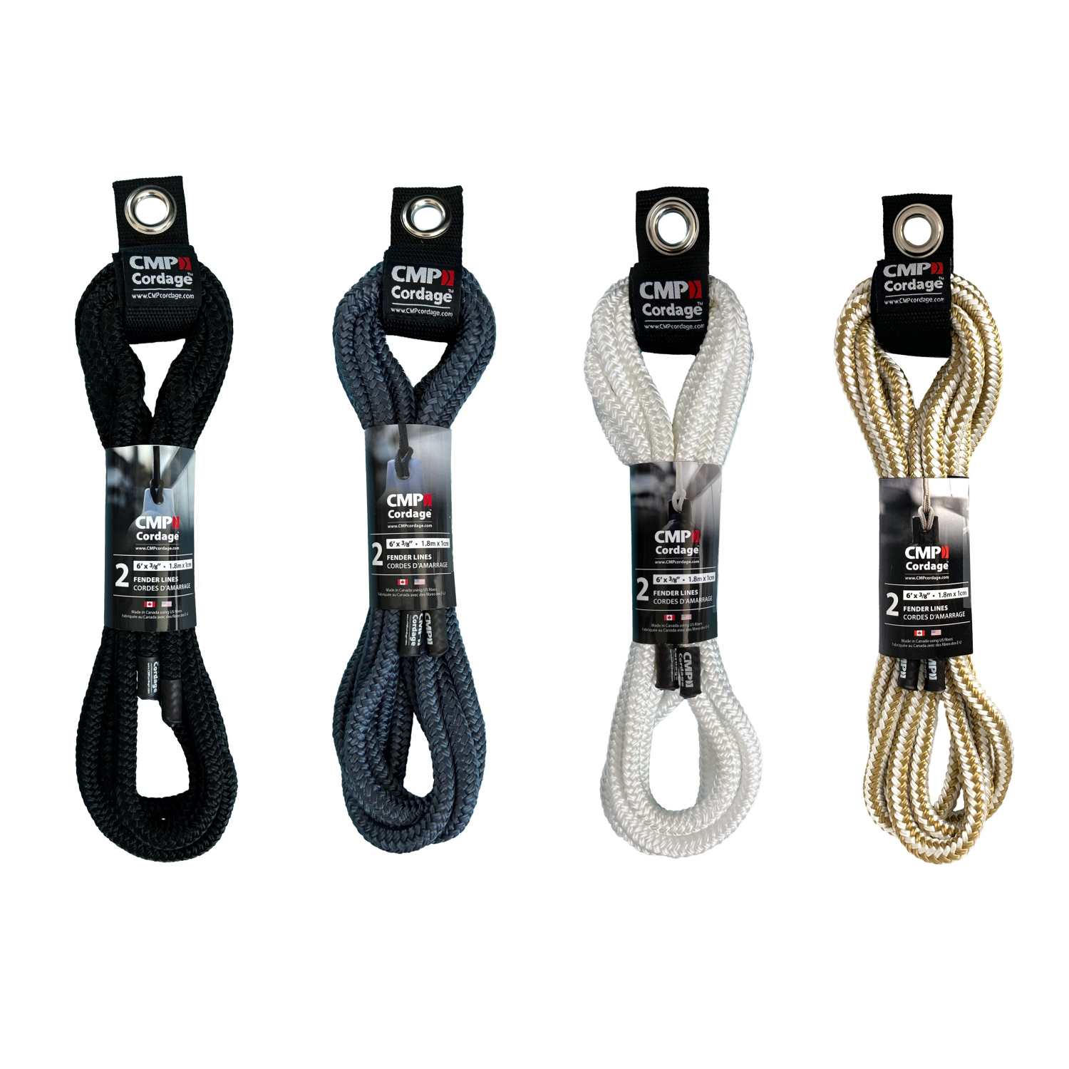 CMP Cordage 3/8" x 6FT Nylon Double Braid Fender Lines 2 Pack (4 Color ...